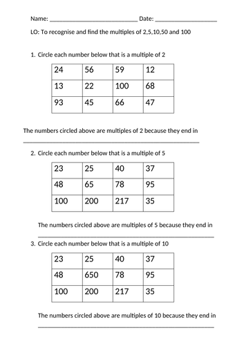 Primary factors, multiples and primes resources