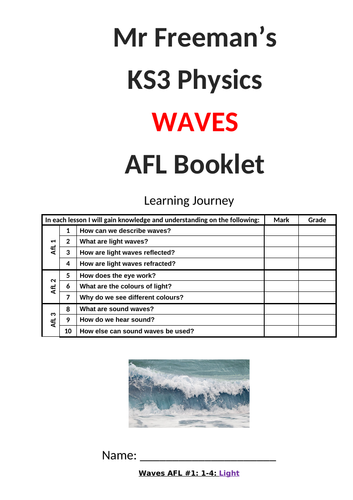 KS3 Waves AFL booklet with mark scheme | Teaching Resources