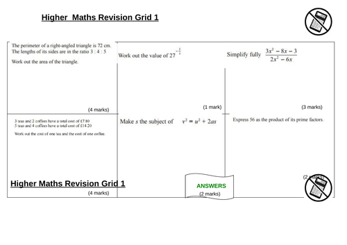 GCSE Maths Non-Calculator Revision Grid (Higher) | Teaching Resources GCSE Maths Non-Calculator Revision Grid (Higher) | Teaching Resources