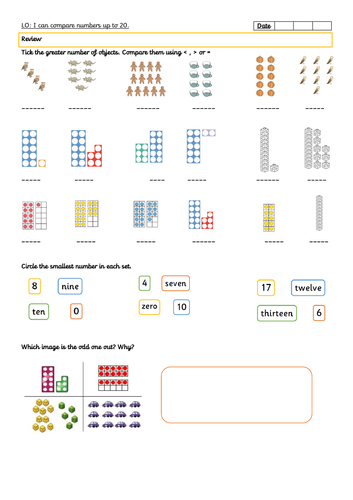 comparing numbers within 20 | Teaching Resources