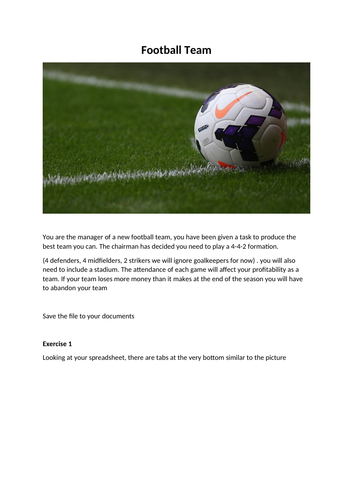 Excel Football Manager | Teaching Resources