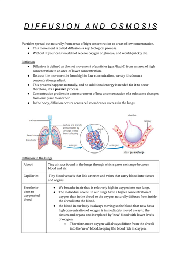 AQA diffusion and osmosis detailed notes | Teaching Resources