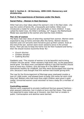 Women in Nazi Germany | Teaching Resources