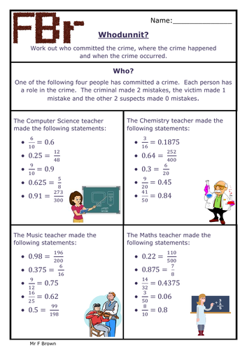 Whodunnit‽ - Fractions, Decimals and Percentages | Teaching Resources