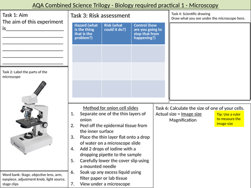 AQA Combined Science Trilogy Biology Microscopy RP worksheet | Teaching ...