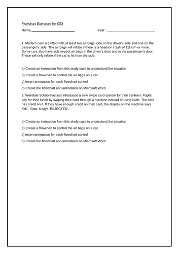 Flowchart Exercise KS3 | Teaching Resources Flowchart Exercise KS3 | Teaching Resources