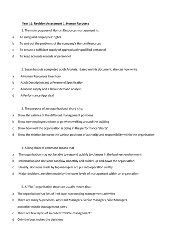 AQA GCSE BUSINESS - Human Resource | Teaching Resources