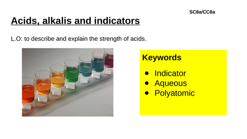 Edexcel indicators acids and alkalis theory lesson Gd5-9 | Teaching Resources