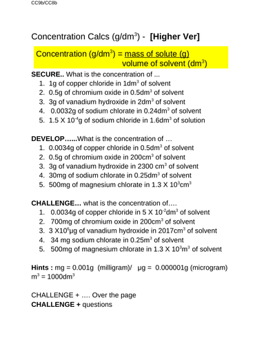 Edexcel - calculating concentration in g/dm3 | Teaching Resources