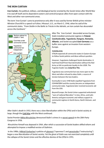 The Iron Curtain GCSE History | Teaching Resources