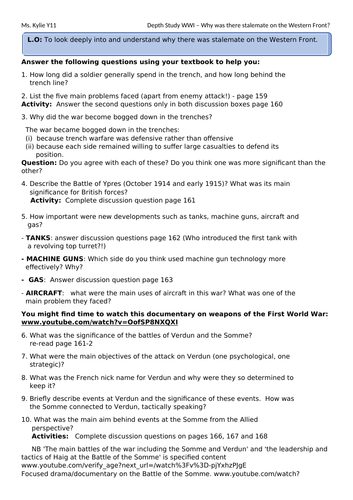 KS4 Why was there stalemate on the Western Front | Teaching Resources