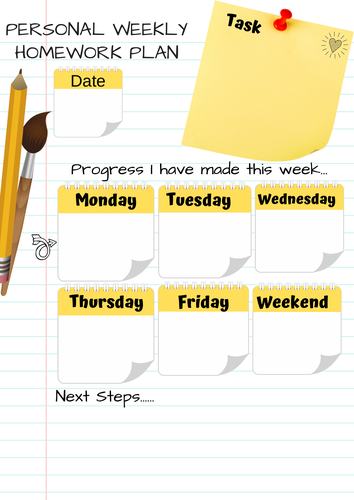Personal Weekly Homework / learning Planner | Teaching Resources