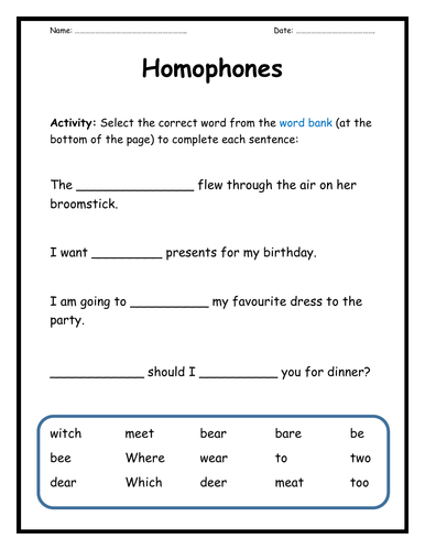 Homophones Activity Booklet | Teaching Resources