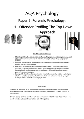 AQA Psychology- Forensic Psychology Top Down Approach | Teaching Resources