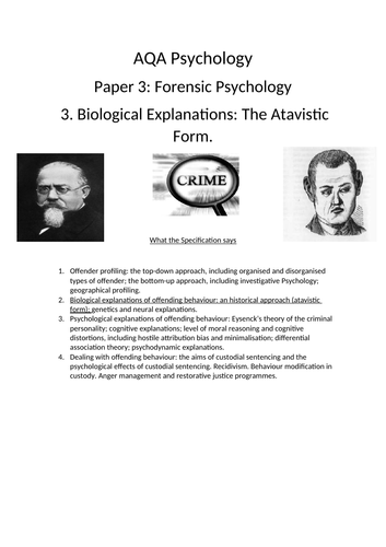 AQA Psychology- Forensic Psychology- The Atavistic Form | Teaching ...