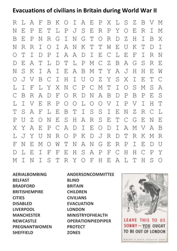 Evacuations of civilians in Britain during World War II Word Search ...