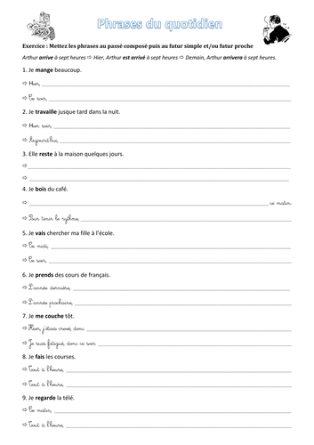 (French) Sentences from everyday life - Transform into passé composé ...