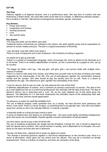 'Eat Me' Notes - Edexcel A Level English Literature Poetry (Paper 3 ...