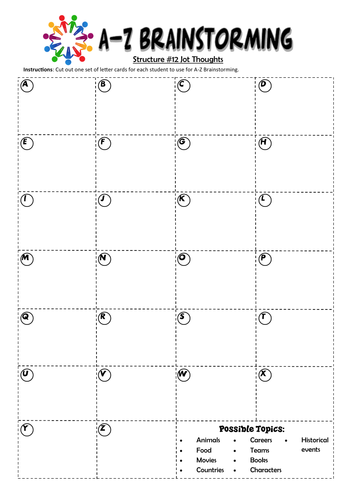 Kagan Structures #12 Jot Thoughts: A-Z Brainstorming, Tips, Sorting ...