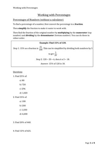 Working with Percentages | Teaching Resources