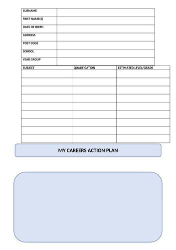 Careers Action Plan | Teaching Resources