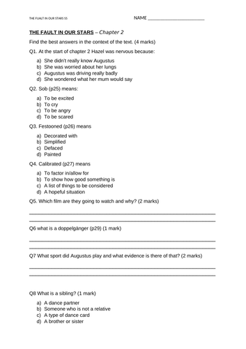 The Fault in our Stars | Teaching Resources