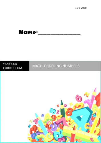Math ordering numbers booklet year 6 | Teaching Resources