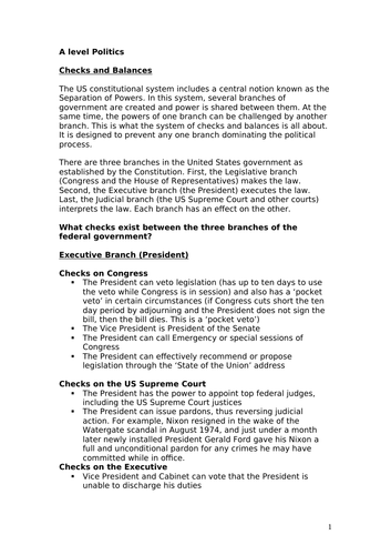 Checks and Balances and the Separation of Powers - US Politics ...