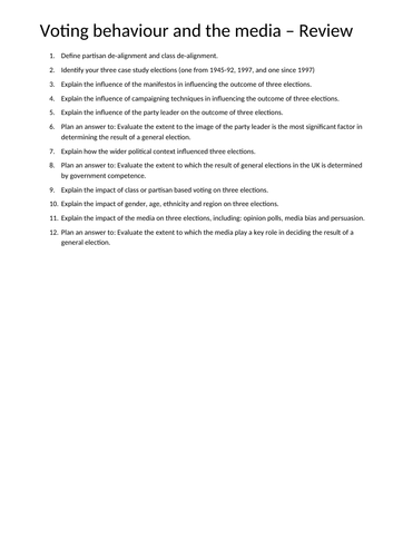 Voting behaviour and media revision activities - Unit 1 Politics ...