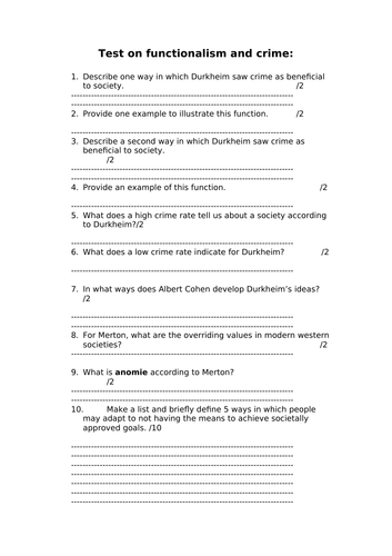 Functionalism and Crime - Sociology | Teaching Resources