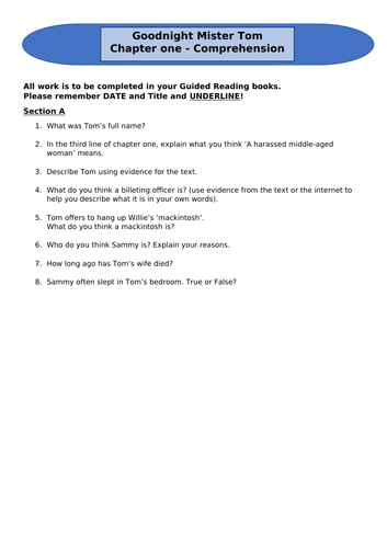 KS2 Year 5 Goodnight Mister Tom Guided Reading Chapter 1 with Audio ...