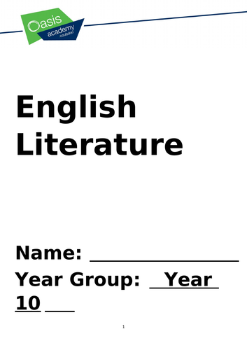 English Literature Home Learning Booklets Year 10 and Year 11 AQA GCSE ...