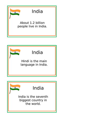 India fact cards and gap fill sheet | Teaching Resources