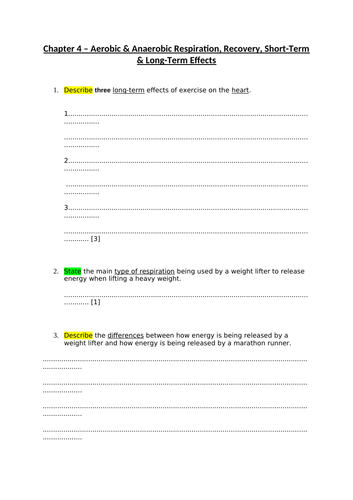 IGCSE Exam Questions:Aerobic&Anaerobic Respiration, Recovery and Short ...