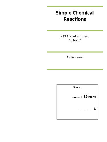 Test - Simple Chemical Reactions KS3 | Teaching Resources
