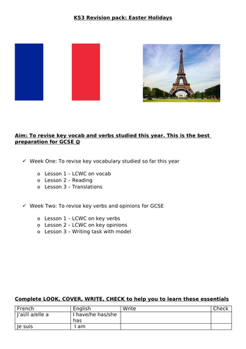 Revision booklet KS3 French: 1 | Teaching Resources