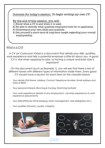 CV Building Lesson Handout | Teaching Resources