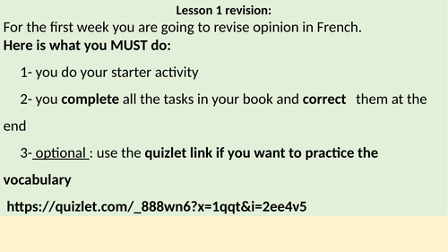 home learning 30 min revision on opinion year 7 French | Teaching Resources