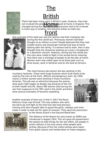 The British Homefront in WW1 | Teaching Resources