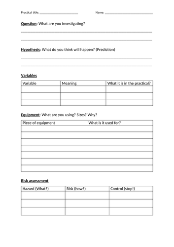 Science practical template | Teaching Resources