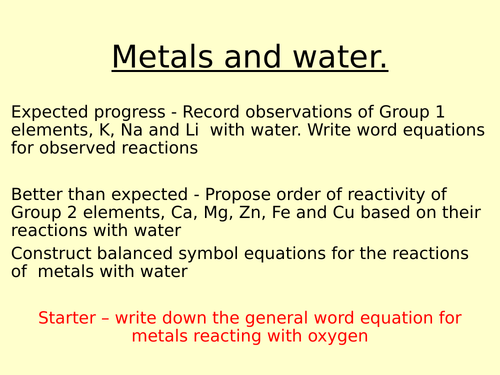 Metals and water home learning | Teaching Resources