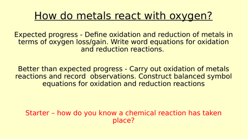 Metals and Oxygen home learning | Teaching Resources