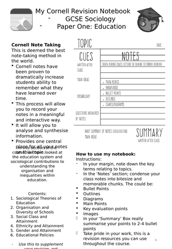 GCSE Sociology Education Topic Cornell Notes Revision Booklet ... GCSE Sociology Education Topic Cornell Notes Revision Booklet ...