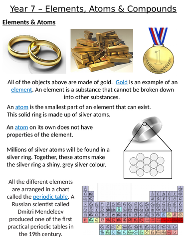 Home Learning Pack ~ KS3 ~ Year 7 ~ Atoms, Elements & Compounds ...
