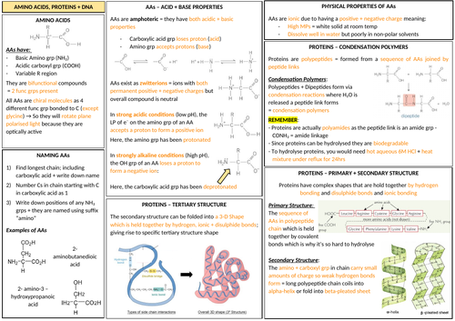 AQA A-LEVEL CHEMISTRY - Amino Acids, Proteins & DNA Revision | Teaching ...