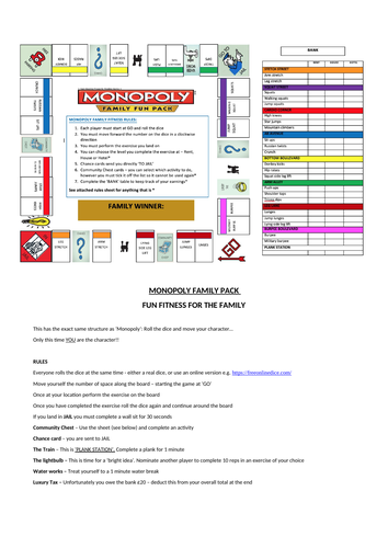 Monopoly Fitness | Teaching Resources