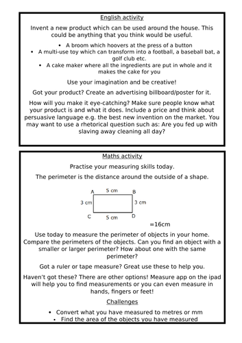 Home learning daily activities KS2 - three weeks of lesson ideas ...