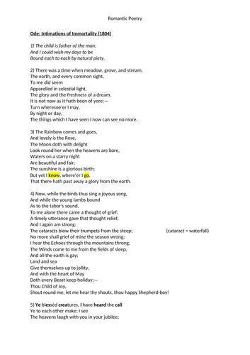 A Level Edexcel English Literature 'The Romantics' William Wordsworth ...