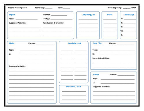 Weekly Planning Template - All Subjects | Teaching Resources
