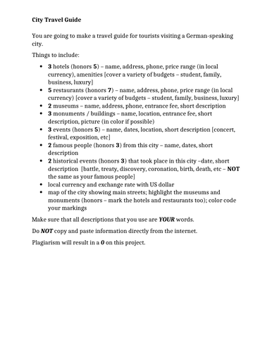 German City Travel Guide Project and Rubric Distance Learning ...